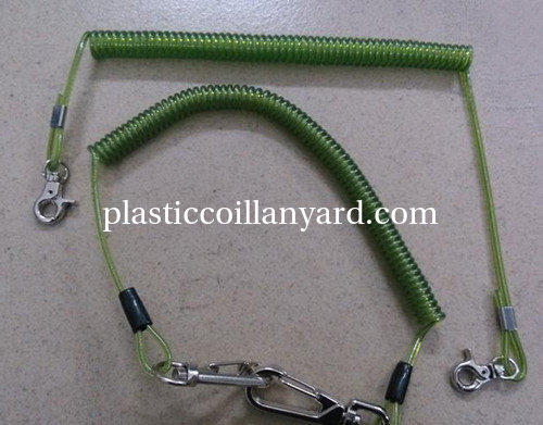 Custom size green spiral coil lanyard leash with heavy duty snap hooks good tool tether supplier