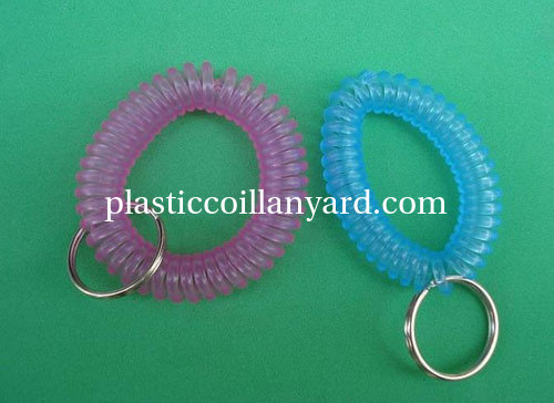 Wrist coil with split key ring translucent pink blue spring coil color cheap China prices supplier