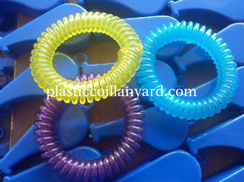 Wrist coil with split key ring translucent pink blue spring coil color cheap China prices supplier