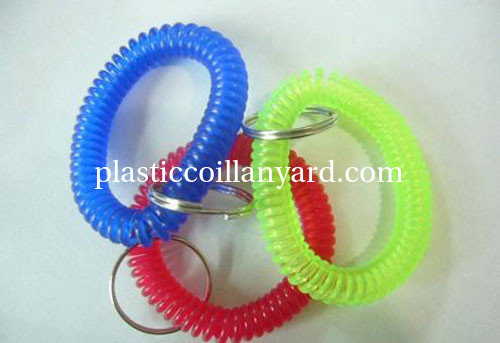 Wrist coil with split key ring translucent pink blue spring coil color cheap China prices supplier