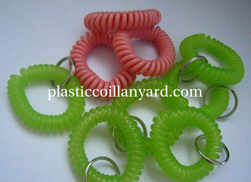 Wrist coil with split key ring translucent pink blue spring coil color cheap China prices supplier