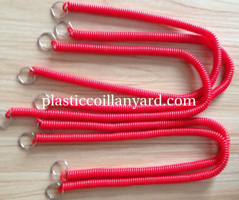 Long spring coiled lanyard chain w/2pcs small split rings end red color simple tool leash supplier
