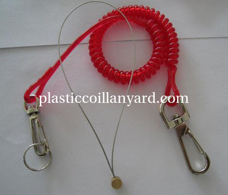 Long spring coiled lanyard chain w/2pcs small split rings end red color simple tool leash supplier
