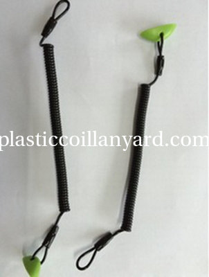Retracted black short length coiled tool lanyard custom with webbing cord loop on two ends supplier
