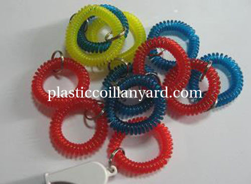 Plastic colorful wrist coil wrist band key ring chain for outdoor sport w/split ring 25mm supplier