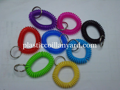 Plastic colorful wrist coil wrist band key ring chain for outdoor sport w/split ring 25mm supplier