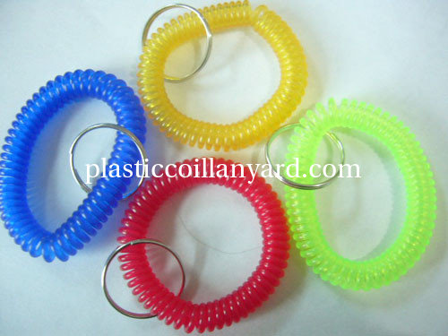 Hot sales red blue/yellow/green transparent wristband coil holder w/key ring for anti-lost supplier