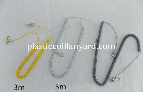 Customized size 4/6/8/10/15/20Metres kahara lanyard spring coil with metal snap hooks supplier