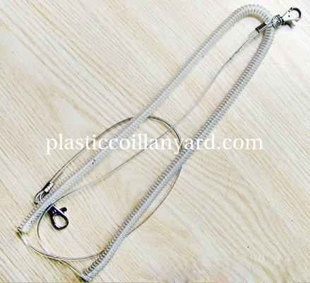 Hot sales clear plastic pu customized long wire coil tether w/meta snap hook for safety supplier