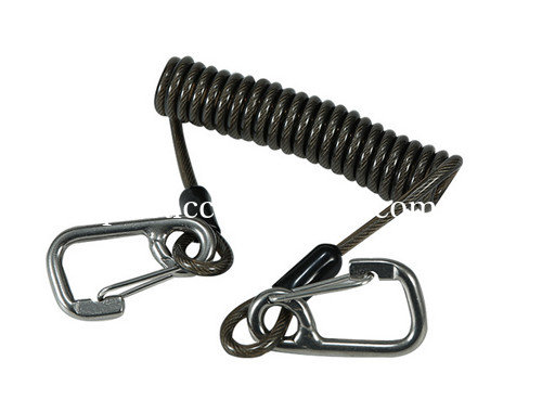 Personnal heavy tool tether transparent clear wire coiled extension lanyard with carabiner supplier