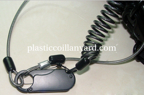 Heavy duty blue strong carabiner holder stainless steel wire coiled lanyard for tools safe supplier