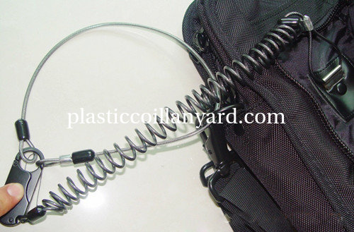 Personnal heavy tool tether transparent clear wire coiled extension lanyard with carabiner supplier