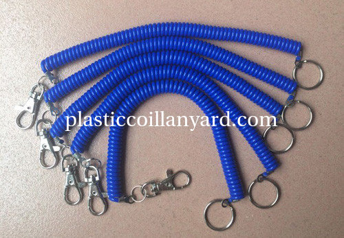 Solid Blue 4mm PU Cord Dia Heavy Duty Tool Coil Lanyard Tether w/Split Ring&Snap Hook supplier
