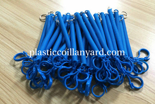 Solid Blue 4mm PU Cord Dia Heavy Duty Tool Coil Lanyard Tether w/Split Ring&Snap Hook supplier