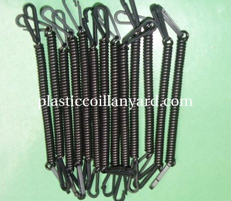 Plastic Spring Clip Coiled Cord and Plastic Snap Hook All in Solid Black Color Good Fasteners supplier