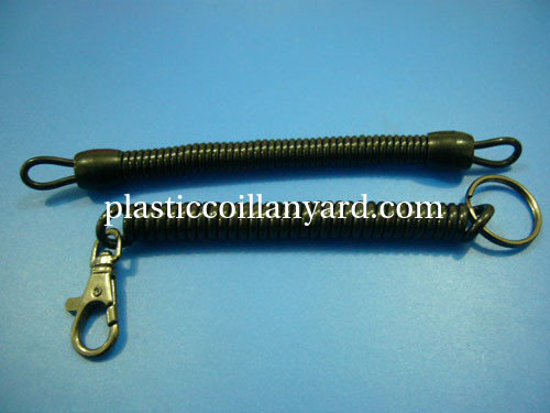 Plastic Spring Clip Coiled Cord and Plastic Snap Hook All in Solid Black Color Good Fasteners supplier
