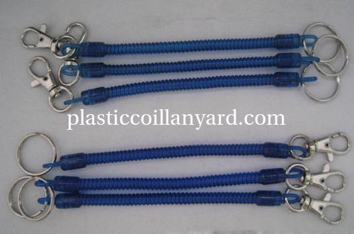 Translucent Blue Long Coil Key Ring Holder Coil Anti-Lost Fastener Coil Tethers supplier