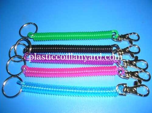 Translucent Blue Long Coil Key Ring Holder Coil Anti-Lost Fastener Coil Tethers supplier
