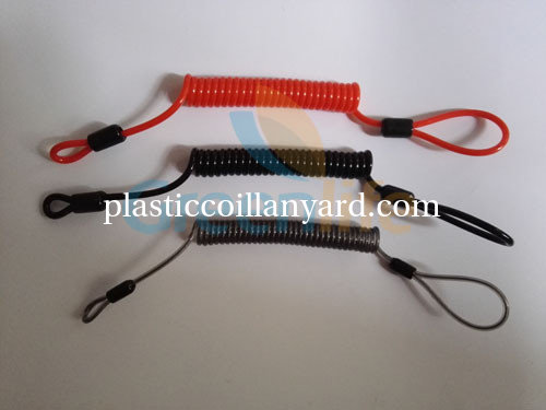 Flexible plastic customized size coil tether w/mini loop on two ends simple tool wire lanyards supplier