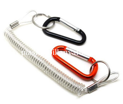 Flexible plastic customized size coil tether w/mini loop on two ends simple tool wire lanyards supplier