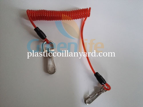 Transparent Red 4''Length Coiled Cable Tool Safety Lanyard w/Securing Clips supplier