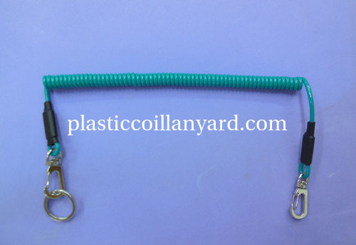 Popular Selling in Europe Stainless Steel Spiral Lanyard Plastic Red PU Coated with Steel Hook on Each End supplier