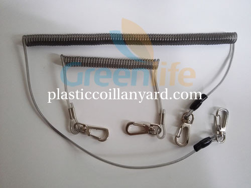 Stainless Wire Reinforced Coil Lanyard in Customized Length w/Quick Release Metal Hook Hardwares supplier