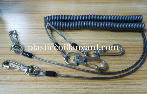 Stainless Wire Reinforced Coil Lanyard in Customized Length w/Quick Release Metal Hook Hardwares supplier
