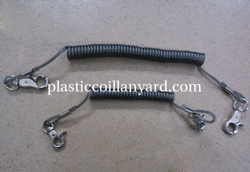 Stainless Wire Reinforced Coil Lanyard in Customized Length w/Quick Release Metal Hook Hardwares supplier