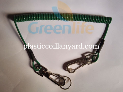 Heavy Duty Wired Tether Cord Black Polyurethane Coiled Jacket w/Custom Logo Tag and Snap Hooks supplier