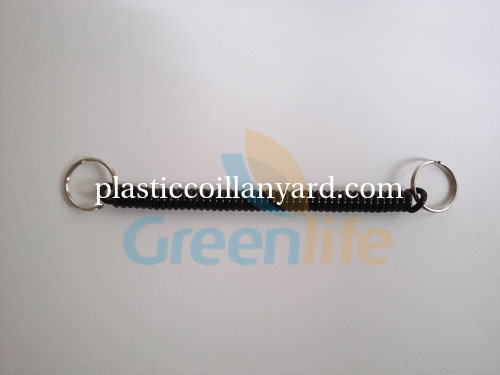 Standard Black Spring String Coil with Split Key Rings on Two Ends Good Fastener Leash supplier