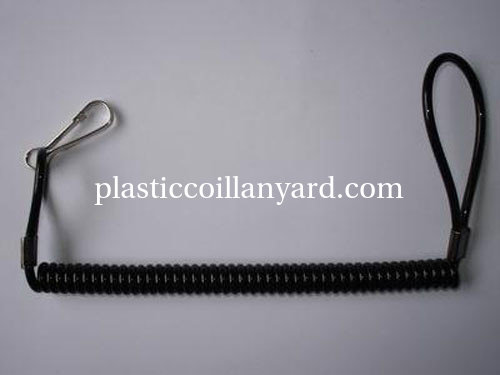 Standard Black Spring String Coil with Split Key Rings on Two Ends Good Fastener Leash supplier