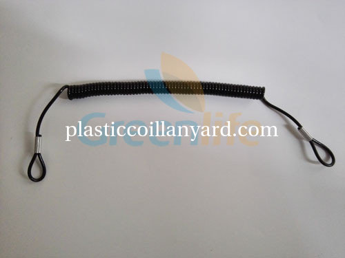 Standard Black Spring String Coil with Split Key Rings on Two Ends Good Fastener Leash supplier
