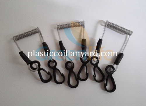 Micro Slim 2.0mm Cord Dia 0.3mm Wire Inside Coiled Lanyard Retainer with 2pcs Plastic Hooks supplier