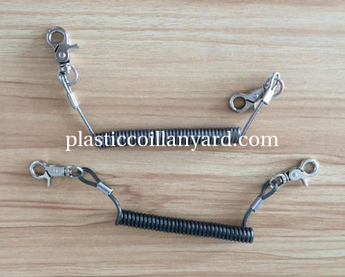 Micro Slim 2.0mm Cord Dia 0.3mm Wire Inside Coiled Lanyard Retainer with 2pcs Plastic Hooks supplier