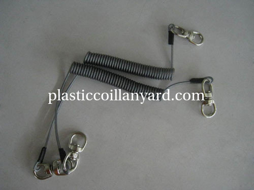 Micro Slim 2.0mm Cord Dia 0.3mm Wire Inside Coiled Lanyard Retainer with 2pcs Plastic Hooks supplier