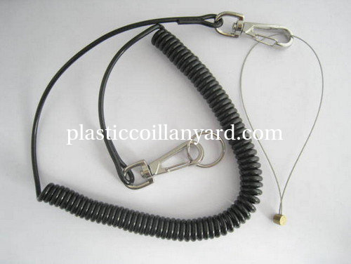 0.8 Steel Wire Inside Best PU Jacket Spring Coiled Protective Lanyard Tether w/Custom Logo Tag supplier