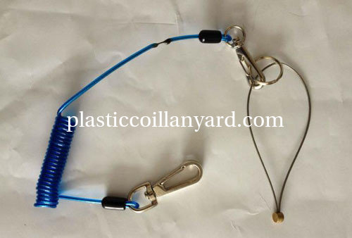 Transparent PU Coated Stainless Steel Wire Inside Tool Coiled Leash Holder w/Snap Hooks supplier