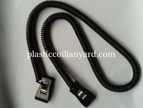 Plastic 40cm Long Black Coiled Leash Connector w/2pcs Plastic Clip Ends supplier