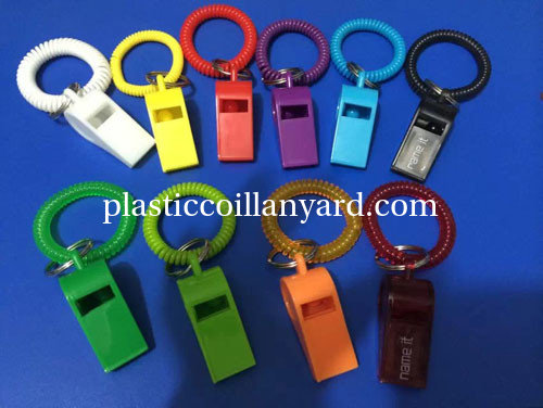 Red/Blue Plastic Wrist Band Coil Loop with Plastic Alerting Whistles supplier