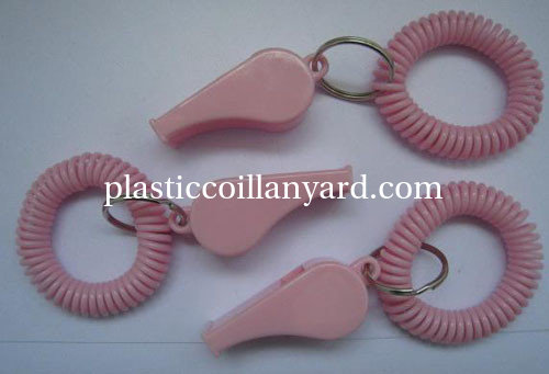 Wrist Coil Strap Spiral Key Holder W/Promotional Plastic Whistle supplier