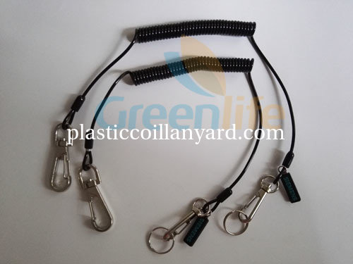 0.8 Steel Wire Inside Best PU Jacket Spring Coiled Protective Lanyard Tether w/Custom Logo Tag supplier