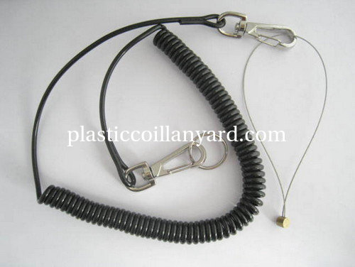 0.8 Steel Wire Inside Best PU Jacket Spring Coiled Protective Lanyard Tether w/Custom Logo Tag supplier