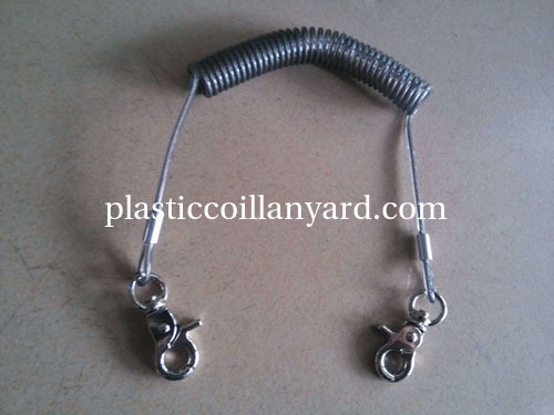 0.8 Steel Wire Inside Best PU Jacket Spring Coiled Protective Lanyard Tether w/Custom Logo Tag supplier