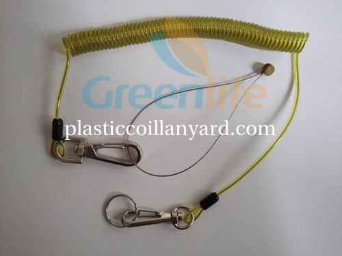Flexible Anti-Drop Spring Steel Wire Coil Lanyard Tool Tether Transparent Yellow Custom Color supplier