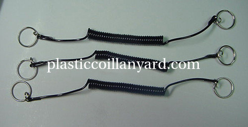 Solid Black Plastic Spring String Lanyard w/Key Ring& Metal Eyelet supplier