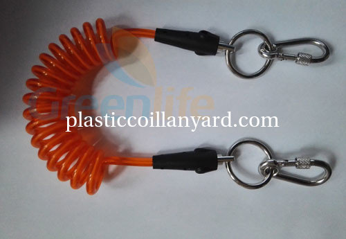 Orange Plastic Core Detachable Elastic Coil Cord W/Stainless Steel Ring&Karabiner supplier