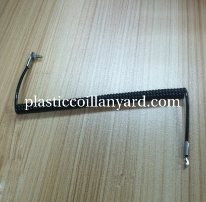 Customized Black Color 5CM Coil Length Retrable Tool Lanyard Steel Coil Cable w/Eyelet and Key Ring supplier