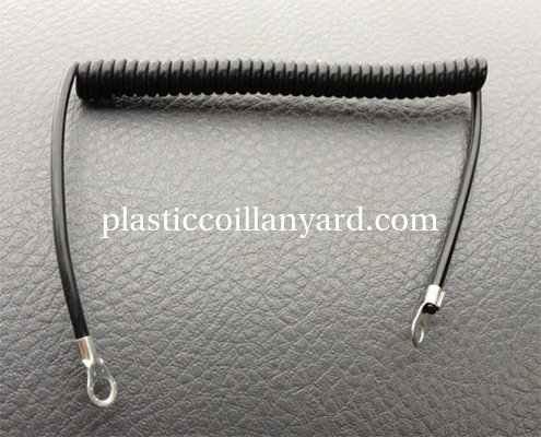 Customized Black Color 5CM Coil Length Retrable Tool Lanyard Steel Coil Cable w/Eyelet and Key Ring supplier