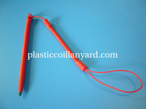 Custom Red/Blue Mini Short Pen Spiral Tethers w/Different Nylon Strap on Both Ends supplier